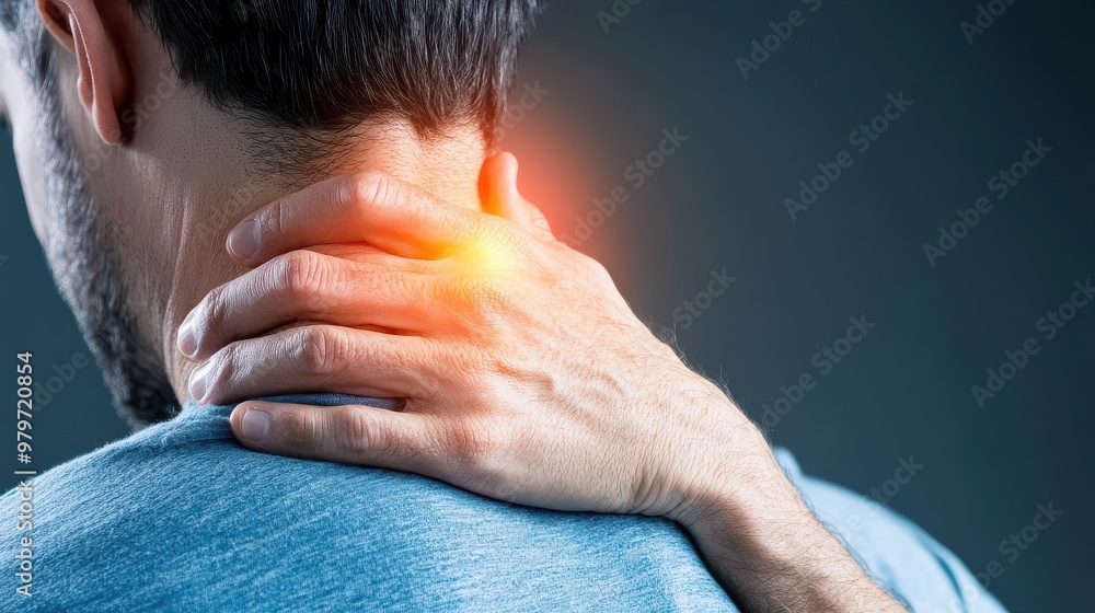 Detailed view of muscle strain in the neck, intense discomfort Stock ...