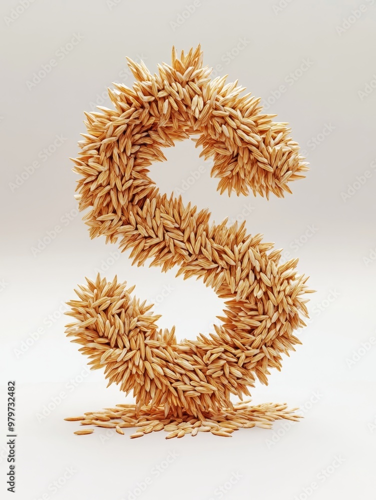 A dollar sign crafted entirely from rice grains, representing the ...