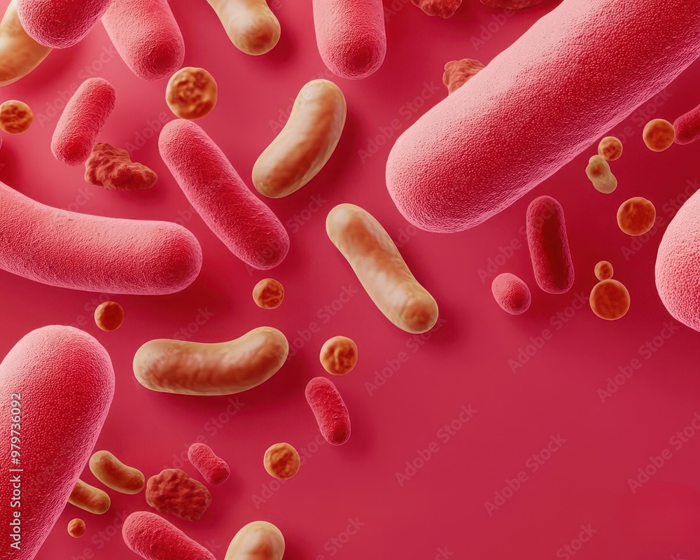 Artistic visualization of healthy gut bacteria interacting with cells ...