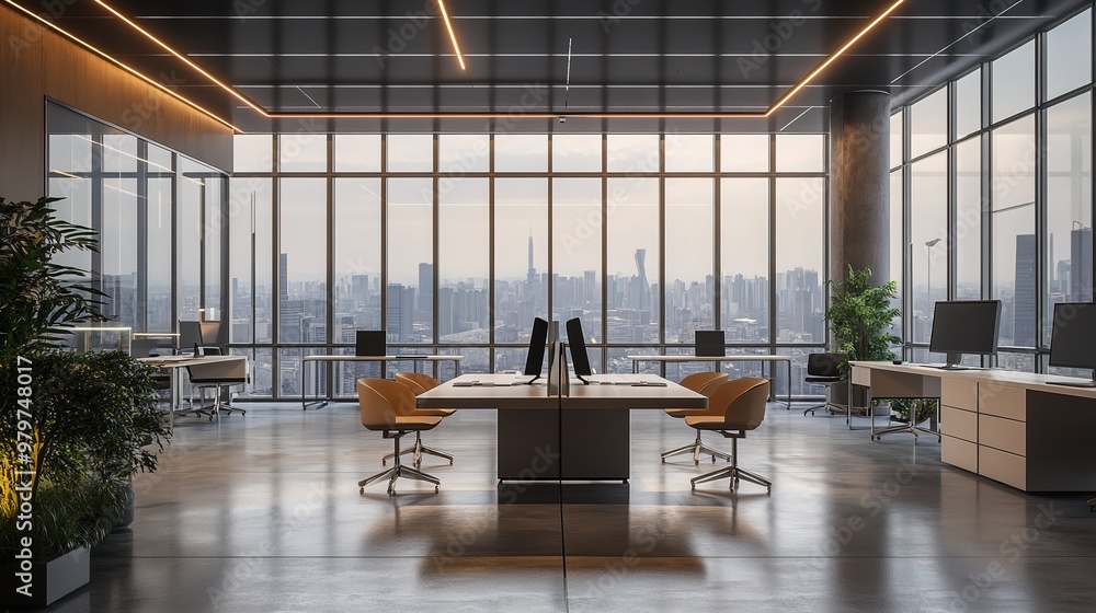 hyper modern tables in perpendicular and grid formation office layout ...
