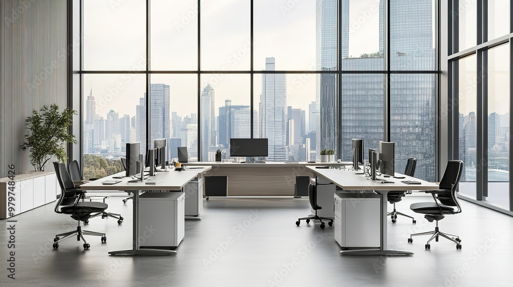 hyper modern tables in perpendicular and grid formation office layout ...