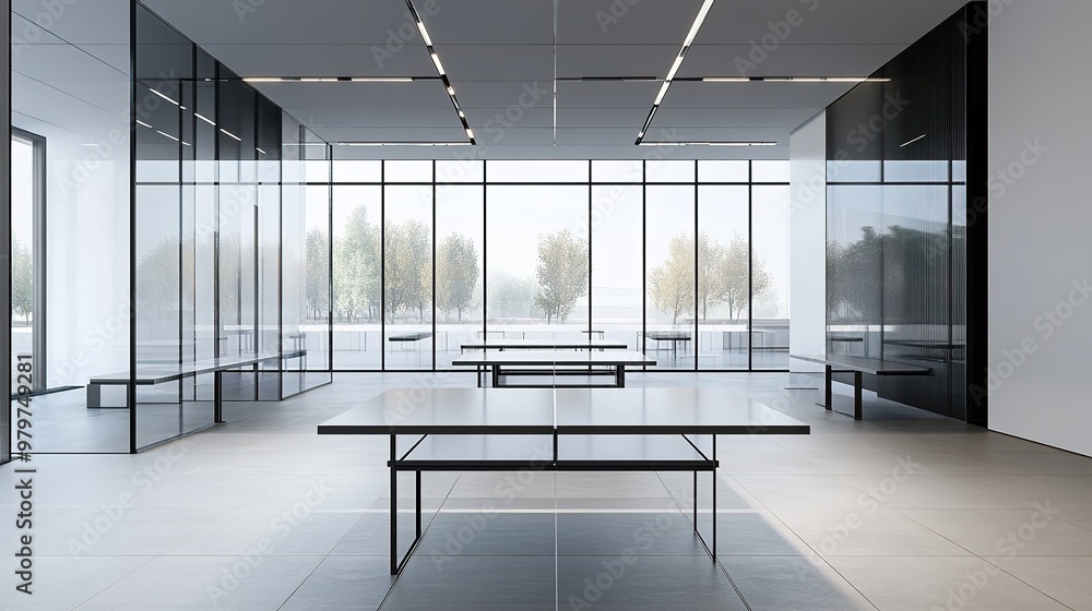 hyper modern tables in perpendicular and grid formation office layout ...