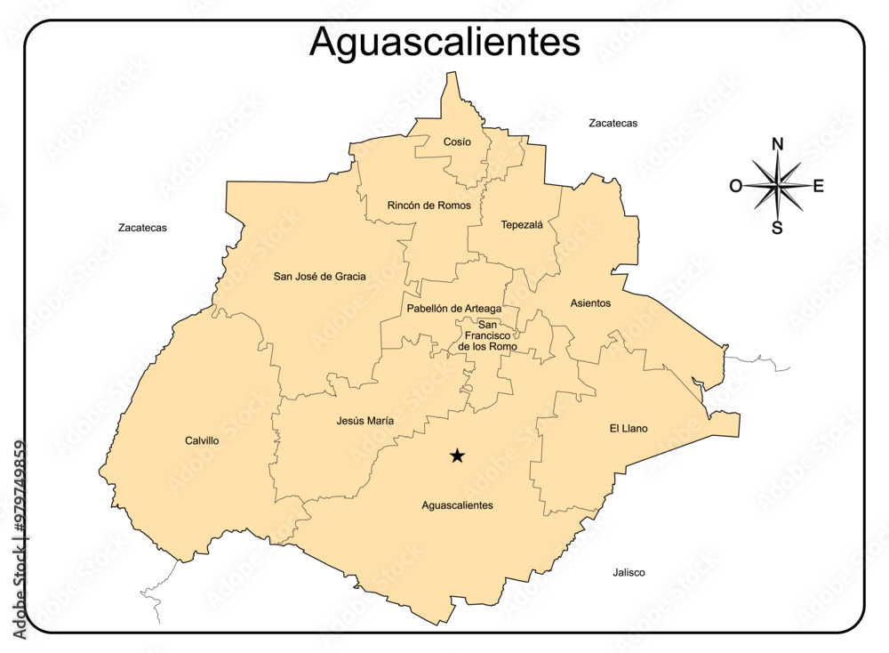 Educational map of the State of Aguascalientes in Mexico, with ...