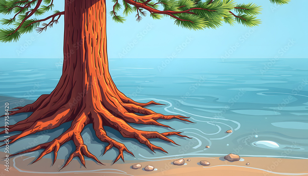 Red pine tree roots showing from water erosion on Lake Nokomis in ...