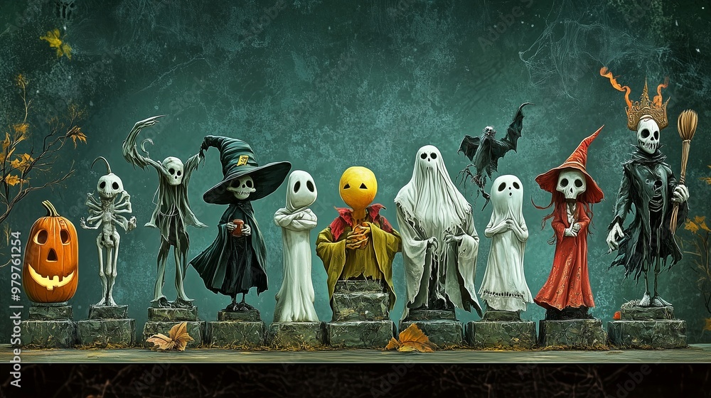 Whimsical Halloween famous ghosts such as Boo,casper,slimer,The Flying ...