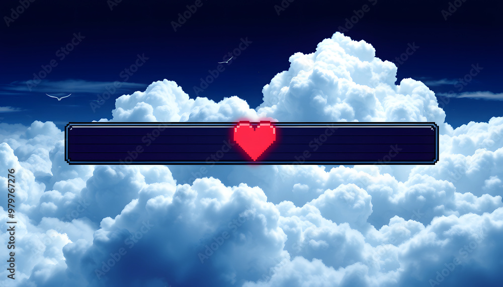 ภาพประกอบสต็อก Pixel game life bar isolated on cloud background. Vector ...
