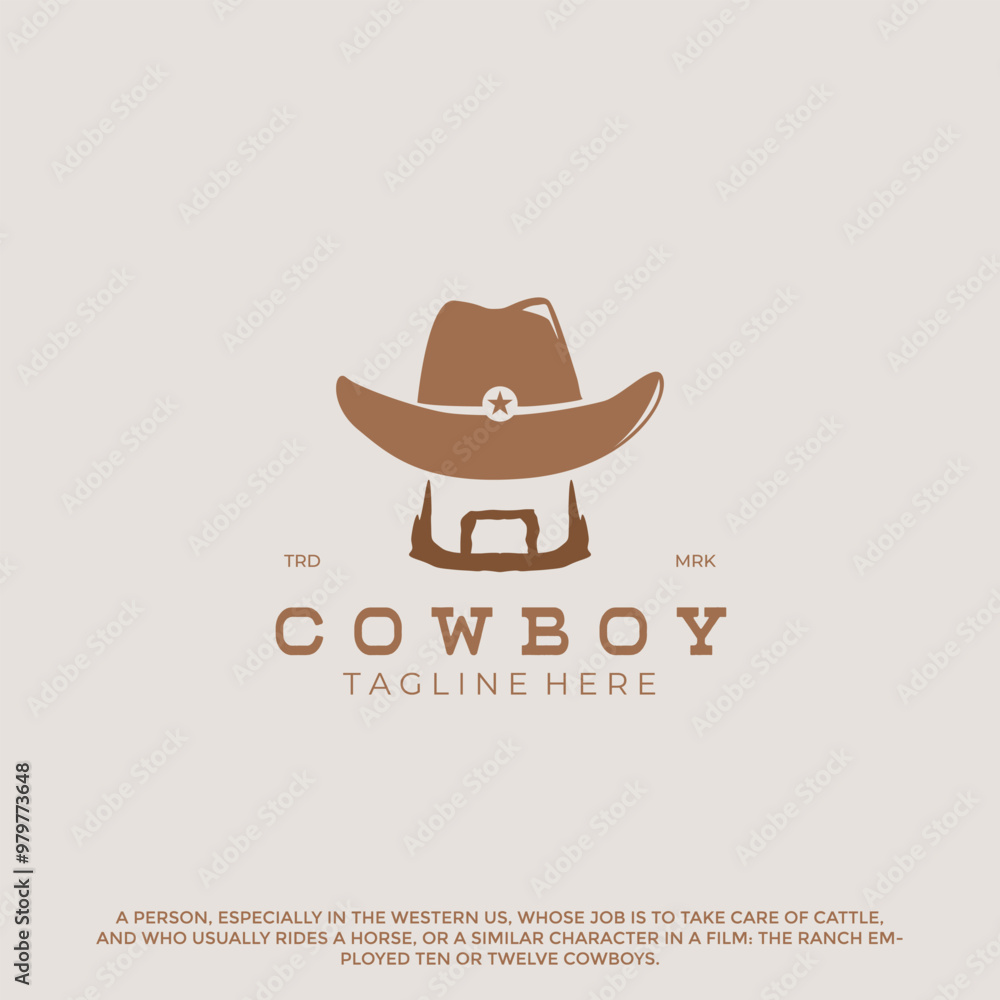cowboy head logo icon vector vintage illustration design, minimal ...