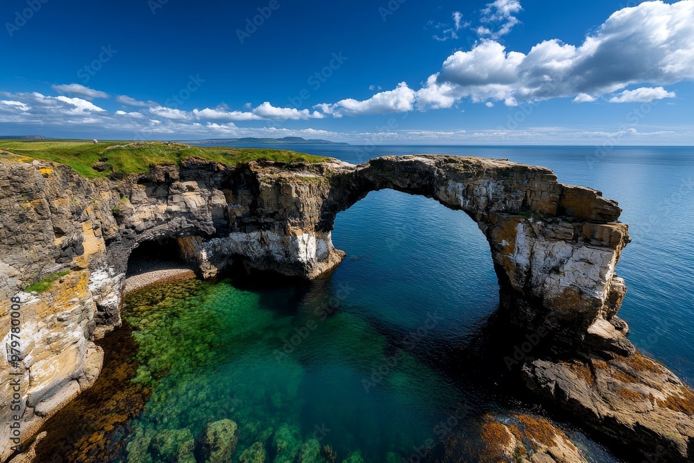 British Isles coastline along the Causeway Coast, with dramatic sea ...
