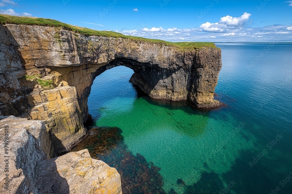 British Isles coastline along the Causeway Coast, with dramatic sea ...