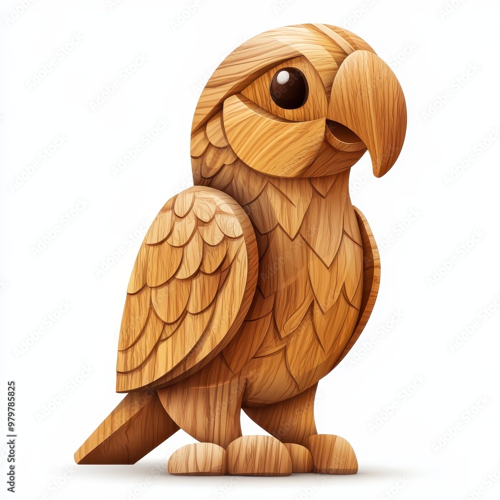 Stylized wooden parrot sculpture with intricate details and a charming ...