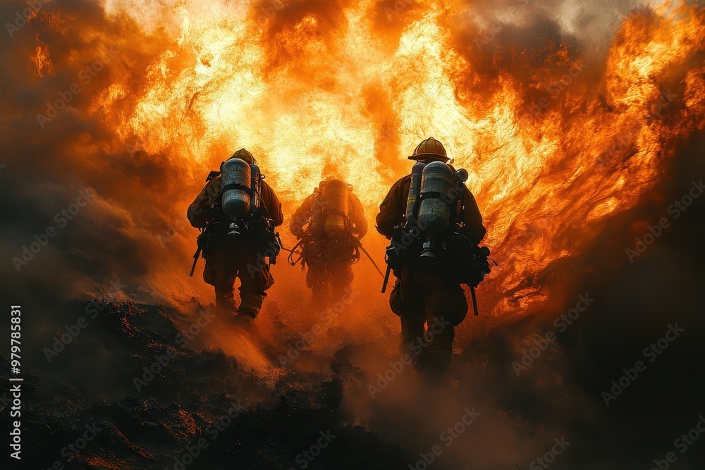 brave firefighters battling intense blaze streams of water combating ...