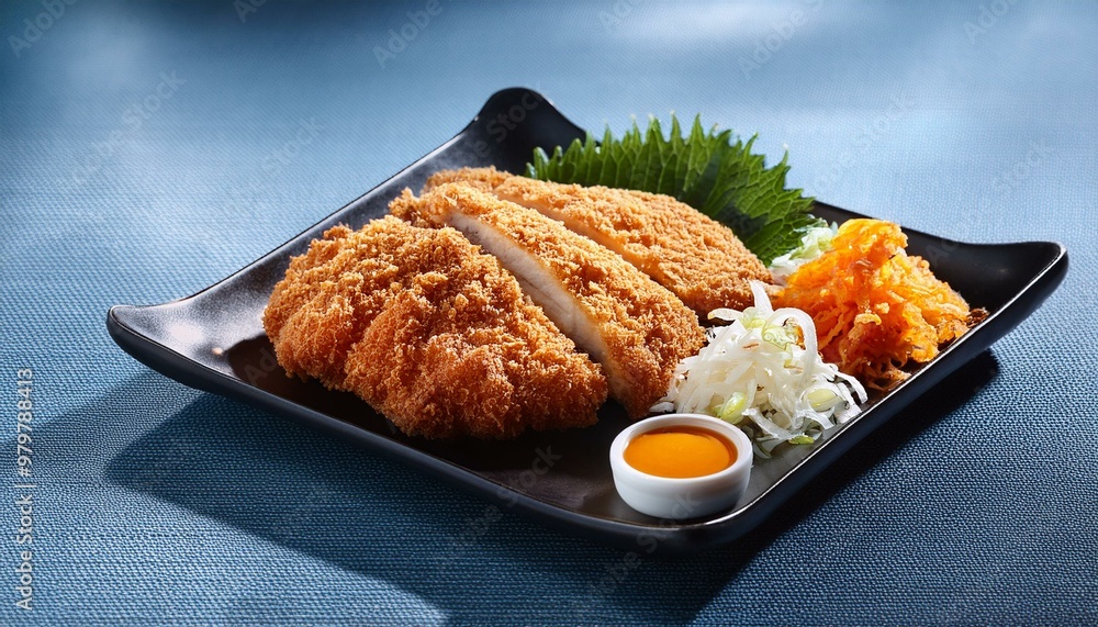 Japanese chicken katsu on a square plate; a delicious plate of chicken ...