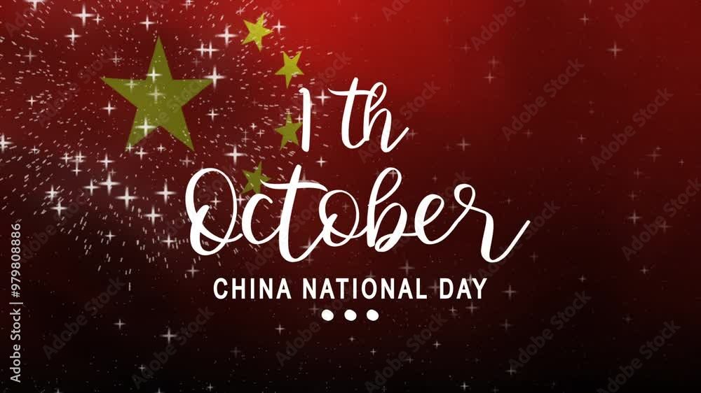 China National Day Text Animation with waving flag background ...