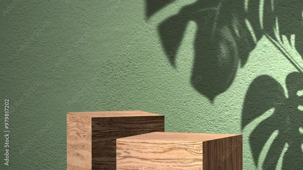 3d video render template mockup of block shape wood grain podium ...