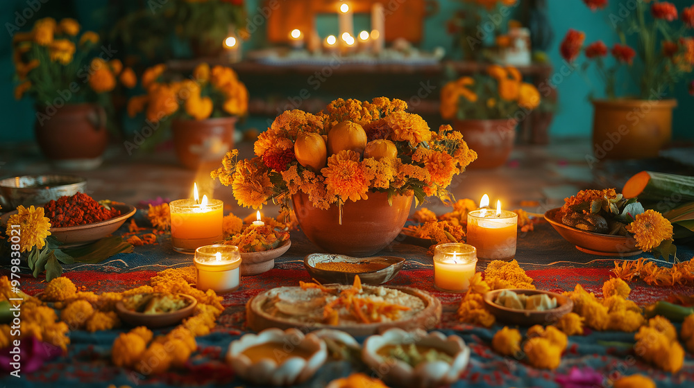 Traditional Mexican Altar Setup, a detailed scene of an altar with ...