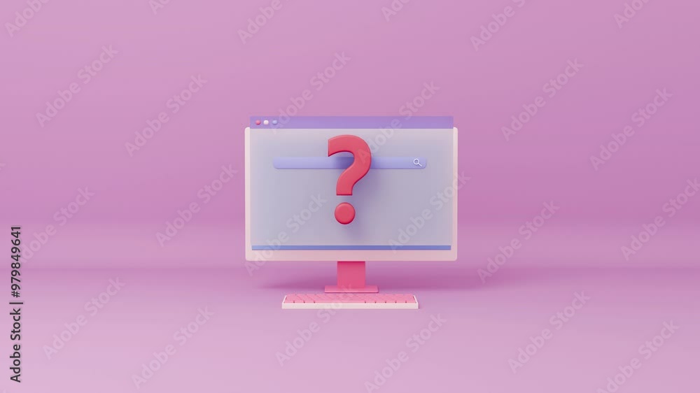 Animation of computer monitor with search bar and Question mark. look ...