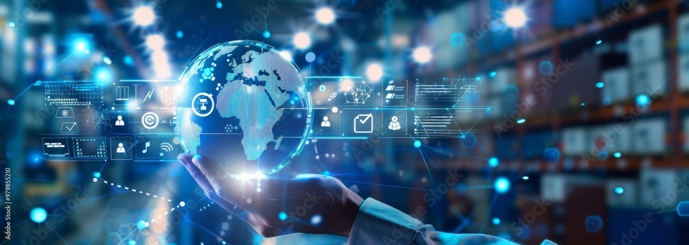 A dynamic visual of global logistics and transportation, with digital ...