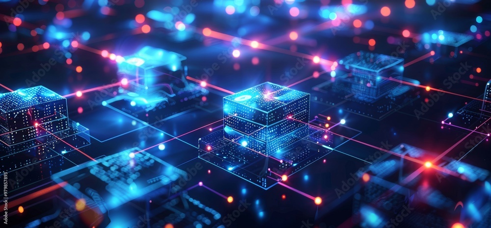 A futuristic holographic representation of an AI complex with ...