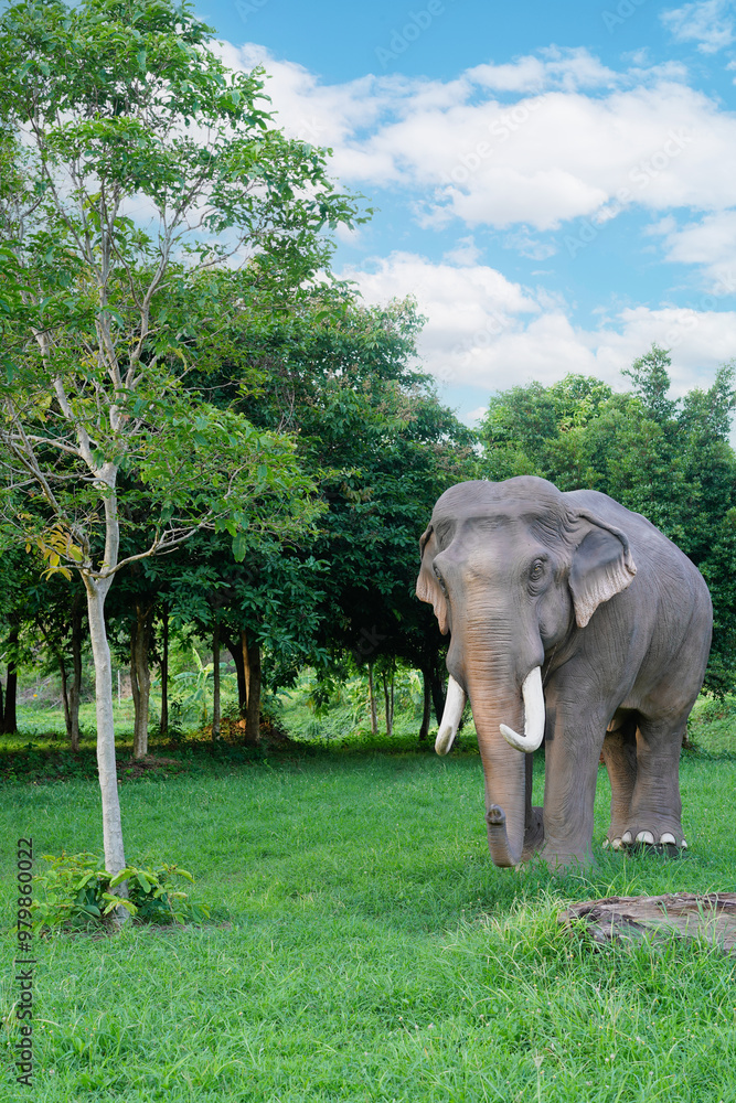 Thai elephant model in nature forest. Protect the endangered species ...