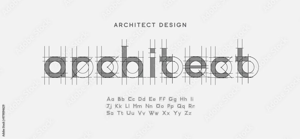 Architectural project font, technical draw style alphabet. Geometrical ...