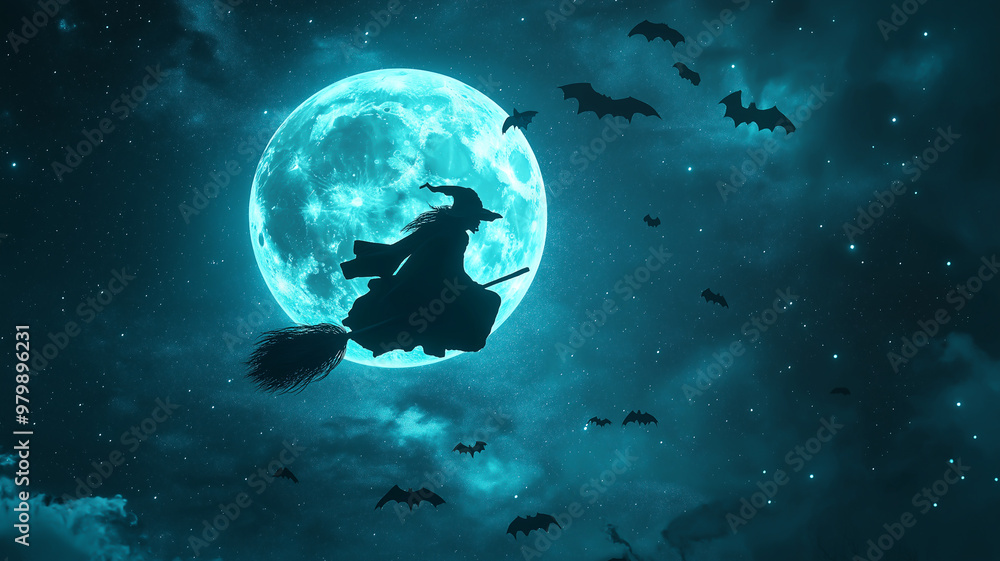 Witch’s Midnight Flight illustration of a witch flying on her ...