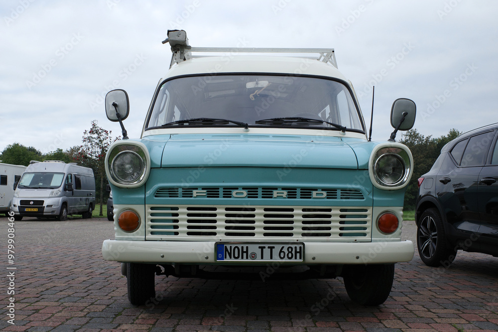 Laar, Germany - Sept 15 2024 Front view of a Ford Transit first ...