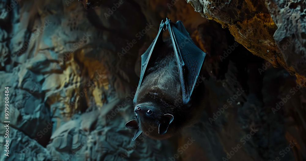 Close-Up of a Bat Hanging Upside Down in a Cave: Detailed View of Its ...