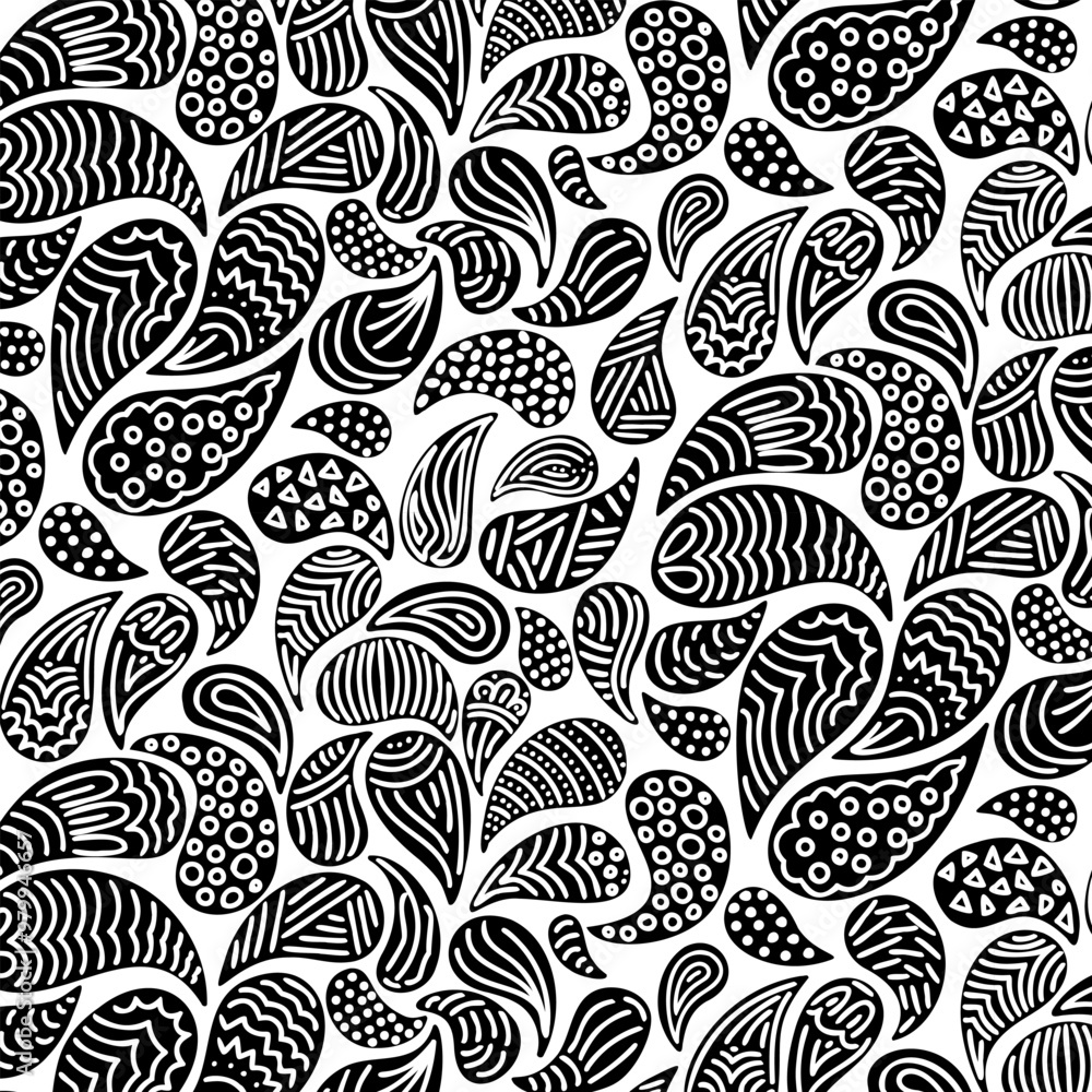 Pattern of figures with decor.Black and white vector seamless pattern ...