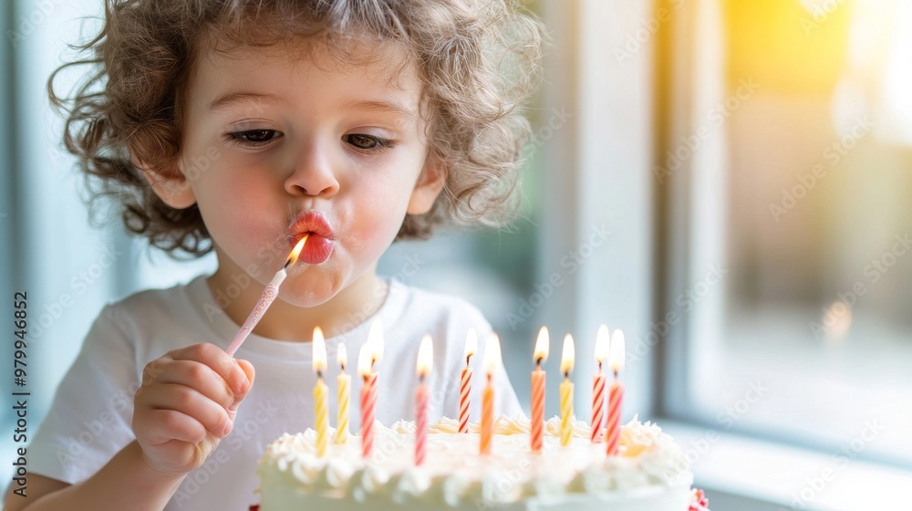 This picture shows a child blowing out candles on a fun, themed ...
