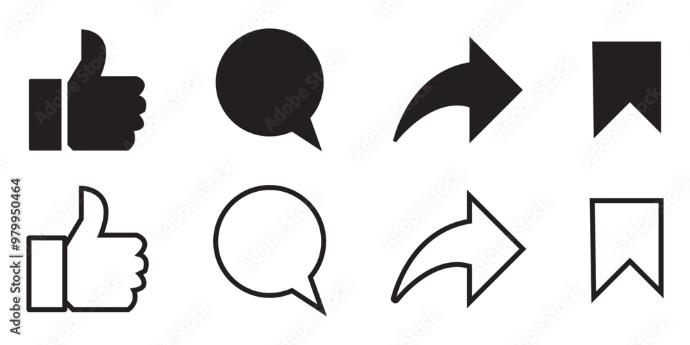 facebook Like icon, comment, share icon button. social media ...