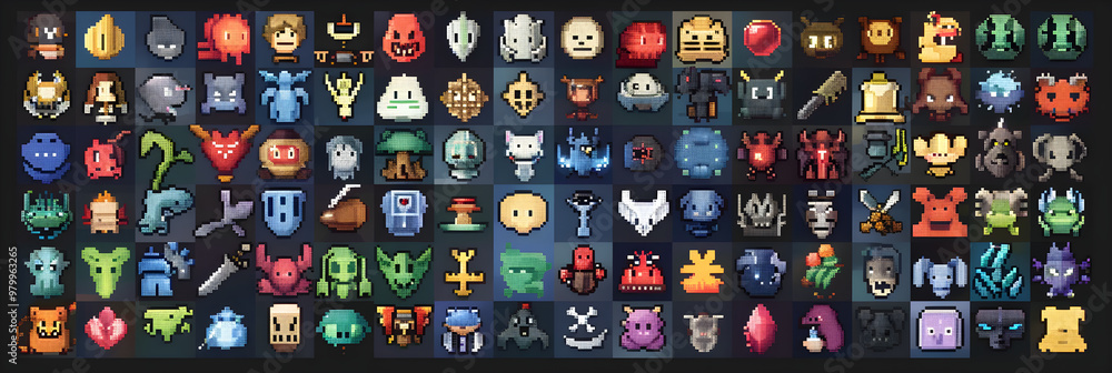 Retro Pixel-Art Video Game Sprites Collection: Heroes, Creatures, and ...