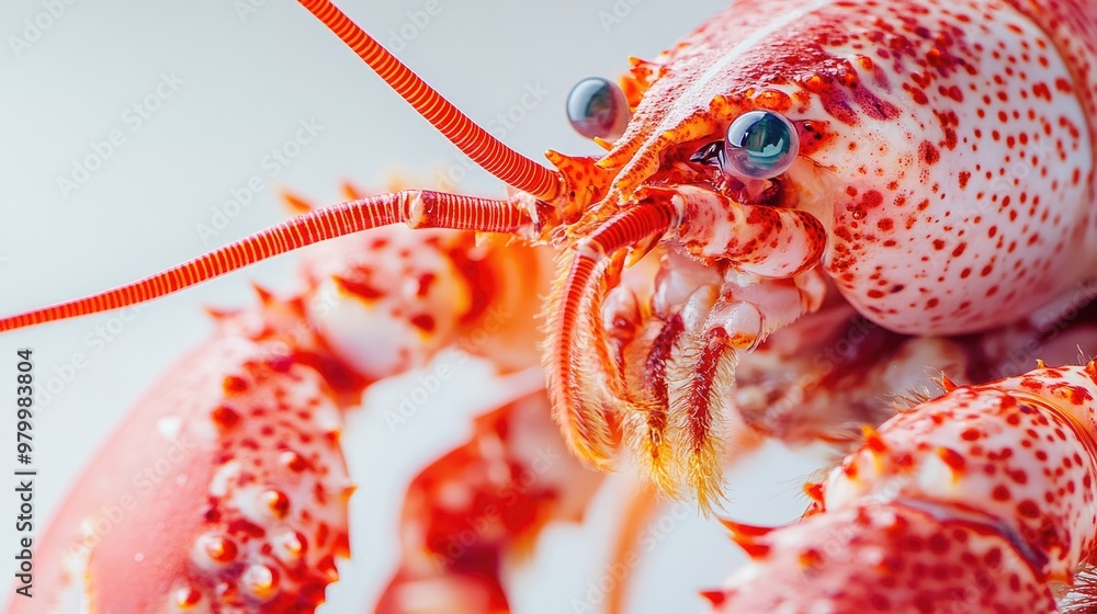 A sharp close-up of a vibrant red lobster, focusing on its textures and ...