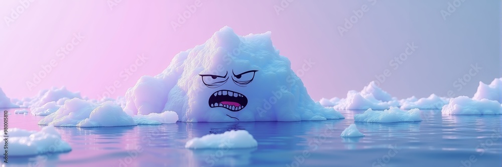 A whimsical, animated iceberg character expresses anger, showcasing a ...
