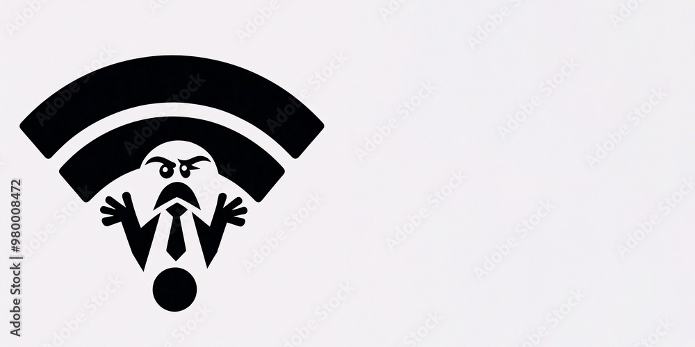 A frustrated character, resembling a Wi-Fi symbol, expresses anger or ...