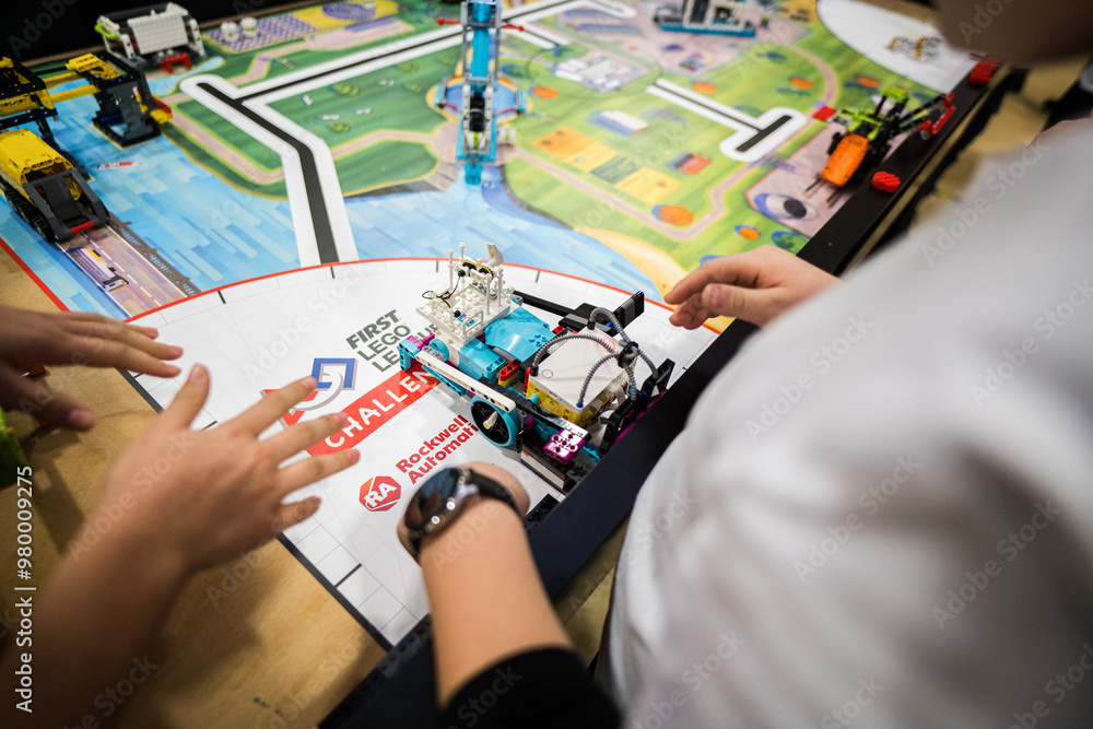 Žilina, Slovakia - 02.04.2023: FLL - First Lego league structures ...