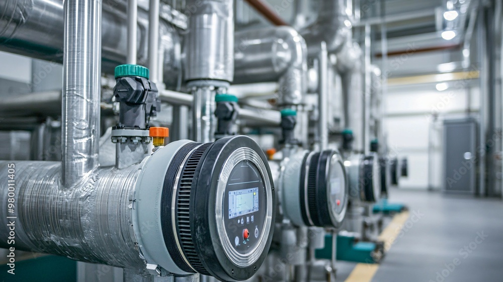 Industrial Piping System with Flow Meters and Gauges Stock Illustration ...