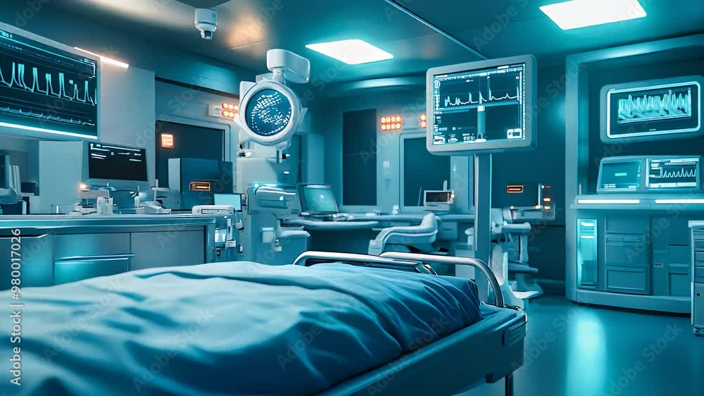 Futuristic medical operating room with advanced technology equipment ...