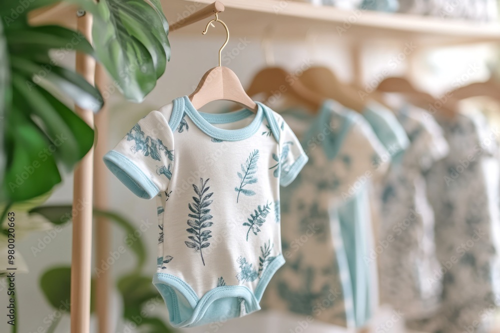 Baby hung on pastel colored hanger, baby girl in light blue and white ...