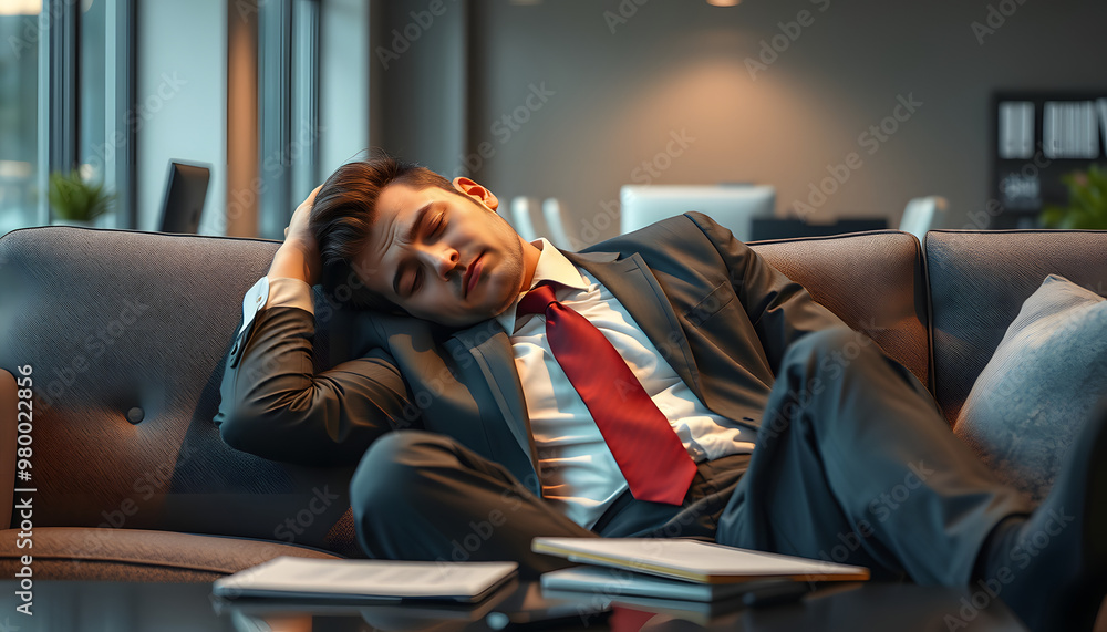 Concept of necessity of having a rest while working. Tired exhausted ...