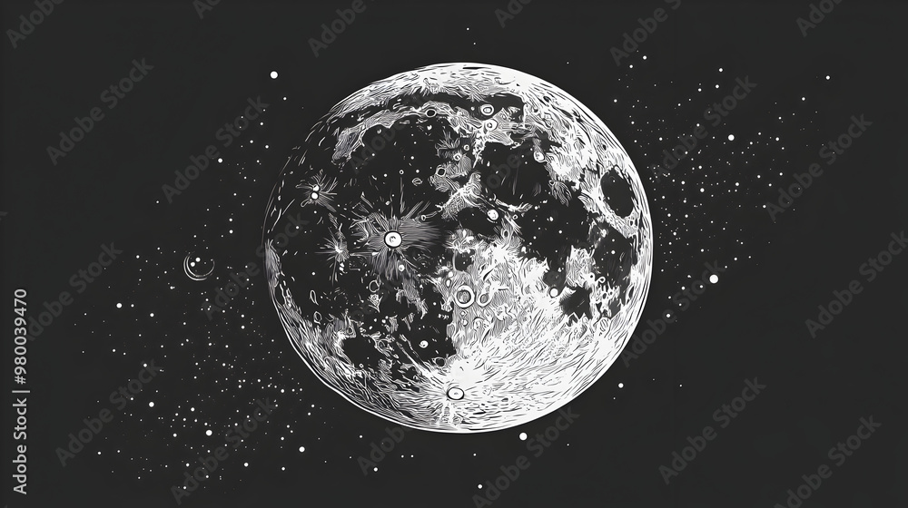 Simple outline of a moon with craters. Stock Illustration | Adobe Stock
