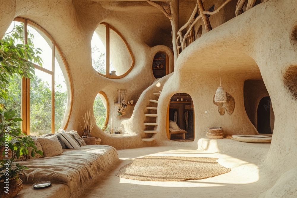 detailed shots of interior of a modern and artistic mud house ...