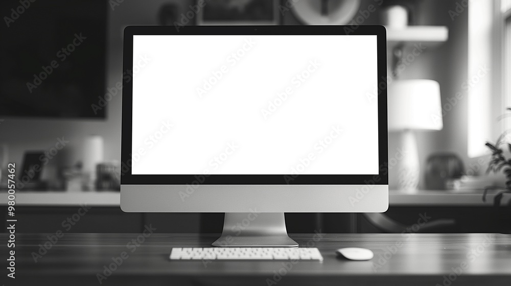 Photo Mockup of computer monitor with keyboard and mouse, black and ...