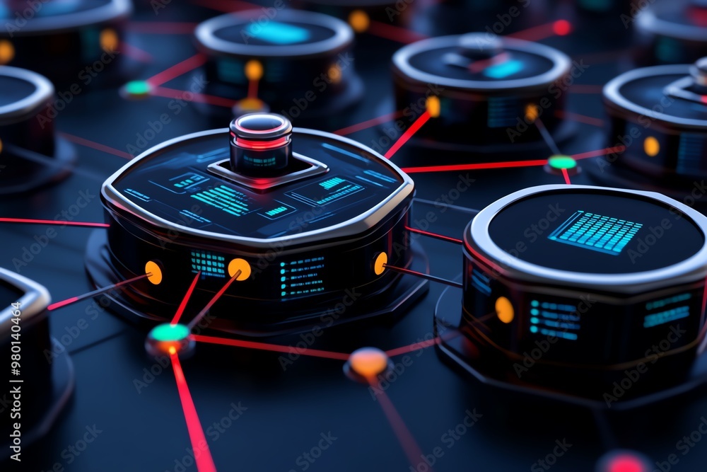 A network diagram showing multiple databases interacting, connected by ...