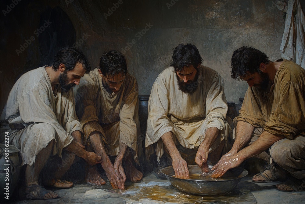 Jesus Christ washing the feet of His disciples, an intimate and humble ...