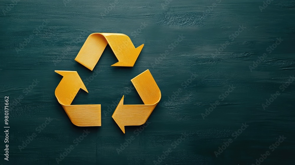 Yellow recycling symbol on a dark green background, representing ...