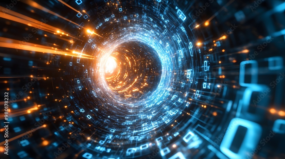 9. "A glowing vortex of numbers with rays of light spiraling outward ...