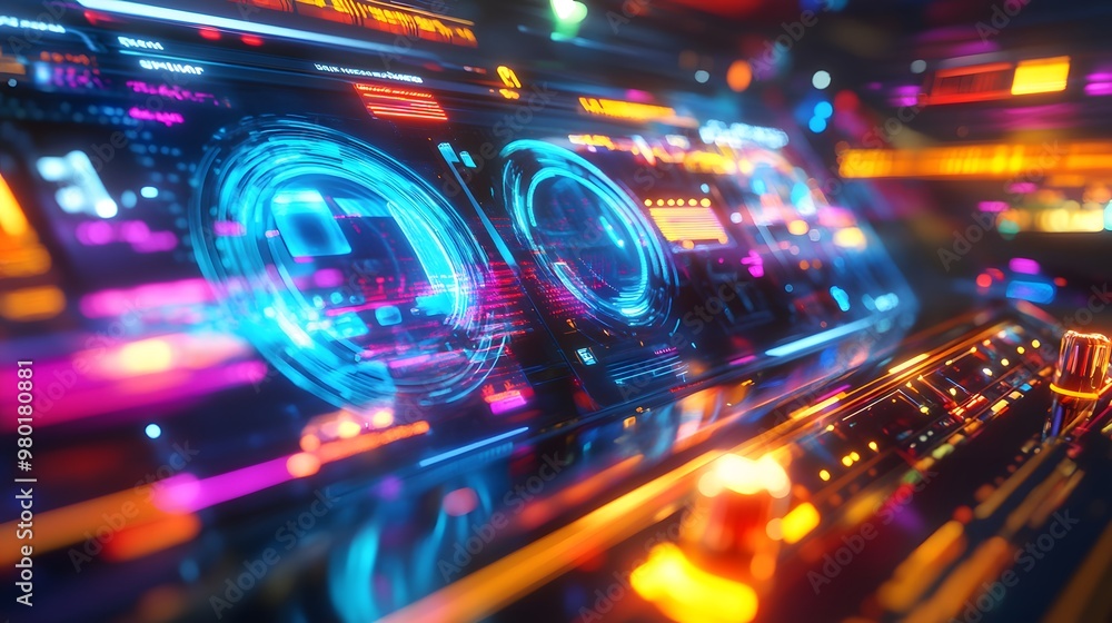 6. "A high-tech dashboard with holographic numbers reflecting vibrant ...