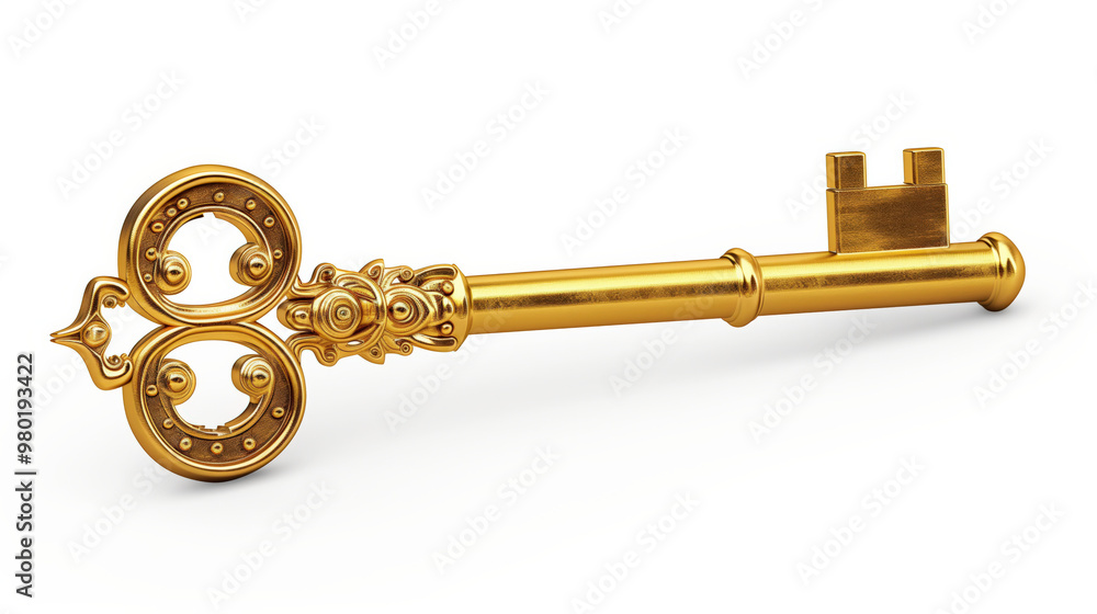 Elegant gold skeleton key on white background for luxury concepts and ...