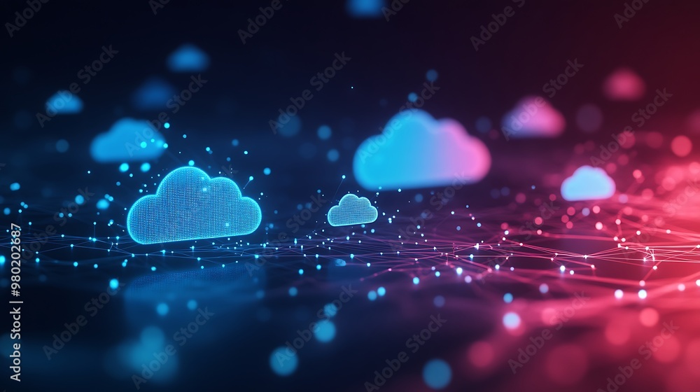 Multiple cloud icons interconnected by digital lines, symbolizing data ...