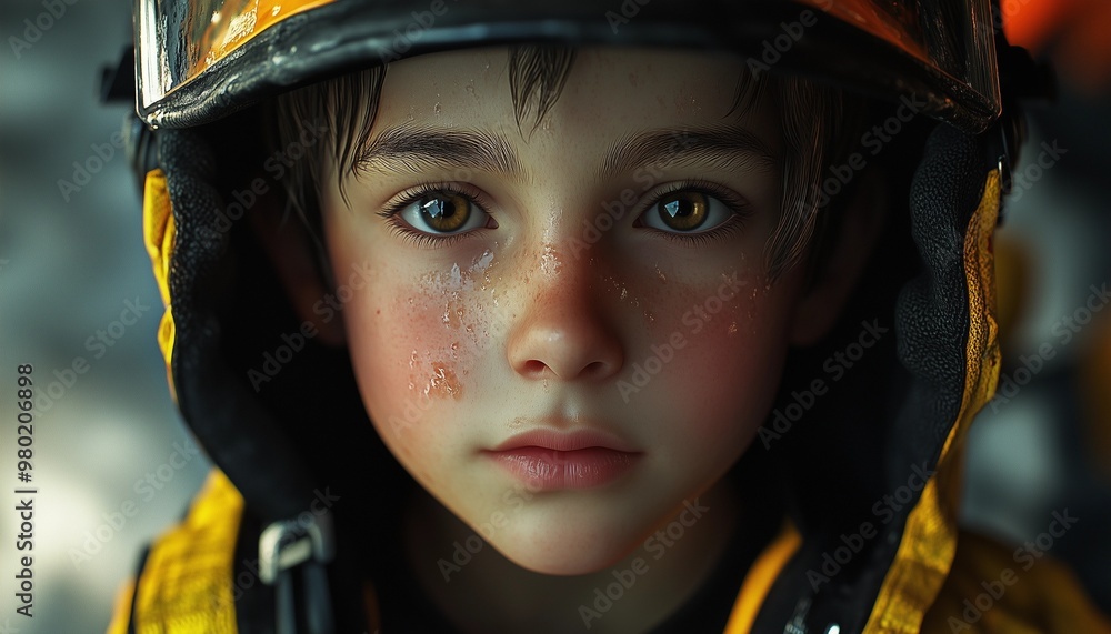 Boy wearing firefighter uniform, firefighter worker, dream of becoming ...